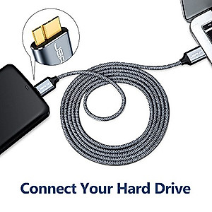 JSAUX [3.3FT+6.6FT] Micro USB 3.0 Cable, USB A Male to Micro B Cable 2 Pack External Hard Drive Cable Nylon Braided Cord for Samsung S5/Note 3, Camera, Toshiba, Seagate Hard Drive, WD Hard Drive-Grey