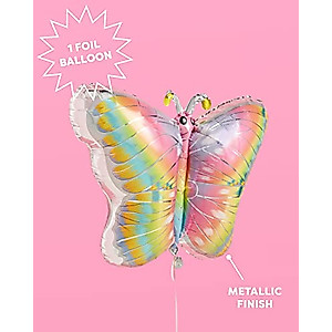 xo, Fetti Rainbow Butterfly Foil Balloon - 35", 1 pc | Pastel Garden Birthday Party Decorations, Kids Picnic Party, Bridal Shower, Baby Shower, Bachelorette, Fun Photo Booth