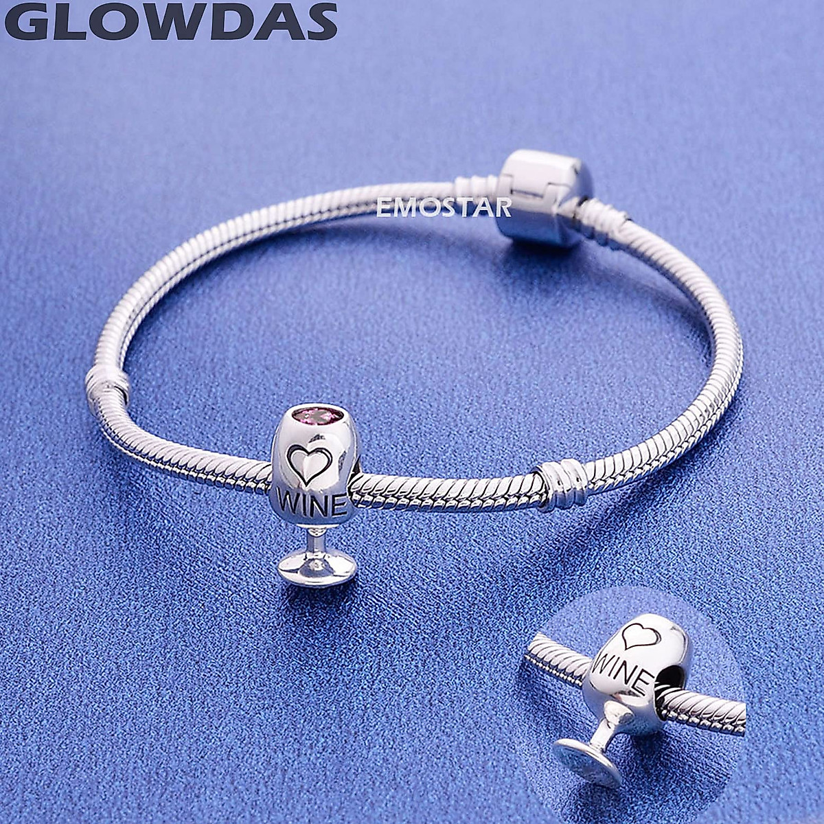 Wine Glass Cup Charms fit Pandora Valentines Day Bracelet, 925 Sterling Silver Wine Bottle Beads with Red CZ, Cocktail Goblet Charm, Birthday Gifts for Wedding/Nana/Wife/Couple