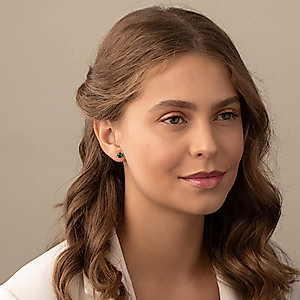 Peora Solid 14K White Gold Created Emerald Solitaire Stud Earrings for Women, Hypoallergenic 1.50 Carats total Round Shape AAA Grade, May Birthstone, Friction Backs