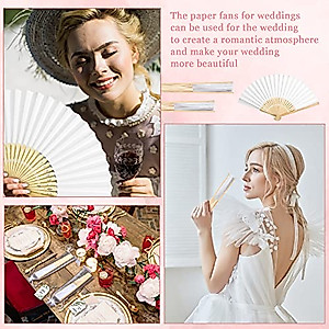 100 Set Folding Fans Wedding Fans Bamboo Hand Held Sandalwood Fans with Thank You Cards, Tassels and Gift Bags for Wedding Guests Party Favors Bridal Shower Dancing Church Home Decoration