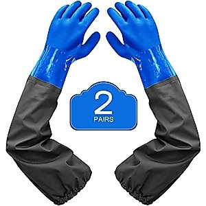 Haiou 2 Pairs Chemical Resistant Gloves, Long Rubber Gloves, Long Waterproof Gloves and Heavy Duty Waterproof Gloves for Chemical and Acid Work, 25 inches, Large