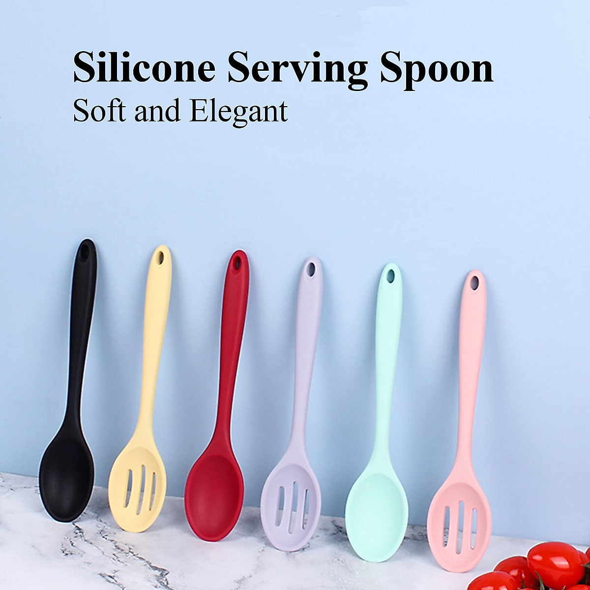 Slotted Spoon, 4 PCS Slotted Serving Spoons, Small Colorful Silicone Stirring Spoon, Mixing Slotted Spoons for Straining Oil and Juices, Getting into Small Jars, and Serving