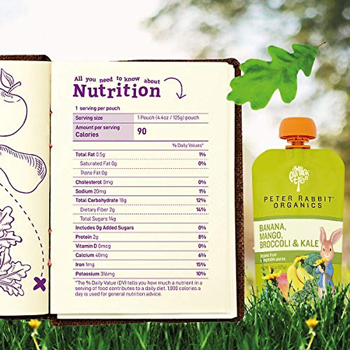 Pumpkin Tree Peter Rabbit Organics, Banana, Mango, and Kale, 4 Squeeze Pouch, Mango, Broccoli & Kale, 4.4 Ounce (Pack of 10)