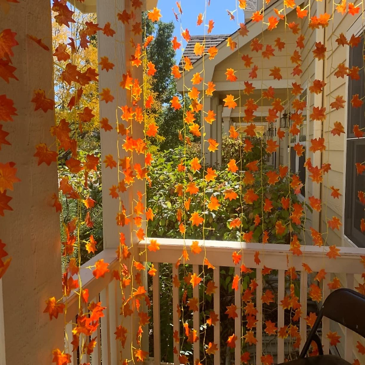 12 Pack Fall Leaves Leaf Garland Hanging Vines Artificial Maple Thanksgiving Decor for Home Wedding Fireplace Party Bedroom Kitchen Restaurant DIY Christmas Table Decorations Flower Garden