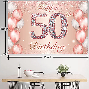 Happy 50th Birthday Rose Gold Banner Cheers to 50 Years Old Backdrop Confetti Balloons Theme Decor for Women 50 Years Old Pink Birthday Party Decorations Bday Supplies Background Favors Gift Glitter