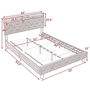 Klwenas Maec Queen Size Bed Frame,Modern Fabric Platform Bed Frame with Outlet & USB Ports,Storage Headboard,Heavy Duty Mattress Base,Wooden Slat Support,No Box Spring Needed (Beige, Queen)