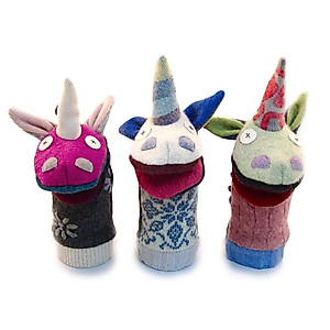 Cate & Levi - Hand Puppet - Premium Reclaimed Wool - Handmade in Canada - Puppets for Church (Set of 3 - Bunny, Cat, Unicorn)