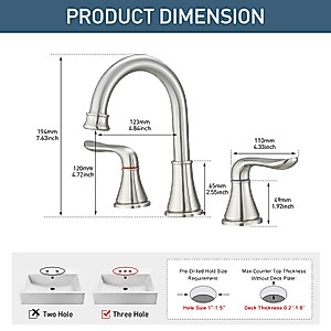 GENBONS Bathroom Sink Faucet Widespread 8 Inch Bathroom Faucets for Sink 3 Hole Brushed Nickel Double Handles Bathroom Faucets with Pop Up Drain and cUPC Faucet Supply Lines