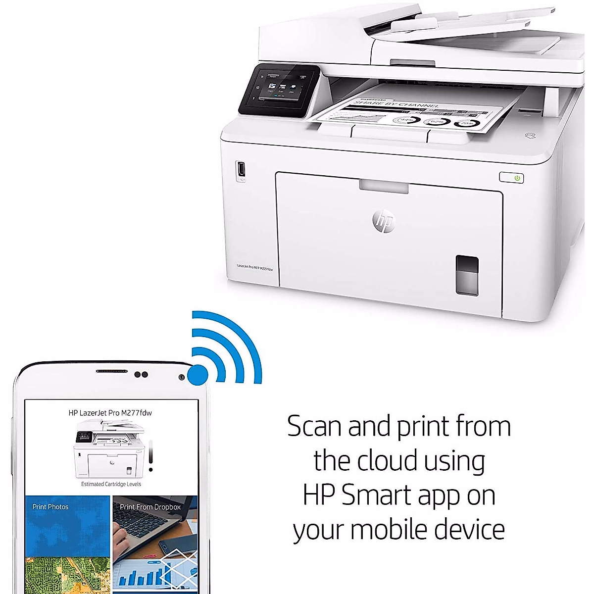 HP Laserjet Pro MFP M227fdwC All-in-One Wireless Laser Printer, Print Scan Copy Fax, Auto 2-Sided Printing, 1200 x 1200 dpi, 30 ppm, Compatible with Alexa, Bundle with JAWFOAL Printer Cable