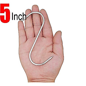 Alele 5 Inch 4mm Meat Hooks Stainless Steel Meat S-Hook for BBQ,Hanging,Smoking,Butchering,Grilling Set of 6 Pack (Meat Hook 5 Inch)