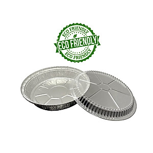 9-inch Aluminum-Foil Pie Pans with Lid – Round Disposable Heavy Duty Pans for Storing, Tart Baking, Reheating and Serving – Oven & Freezer safe - Made in USA (Pack of 20)
