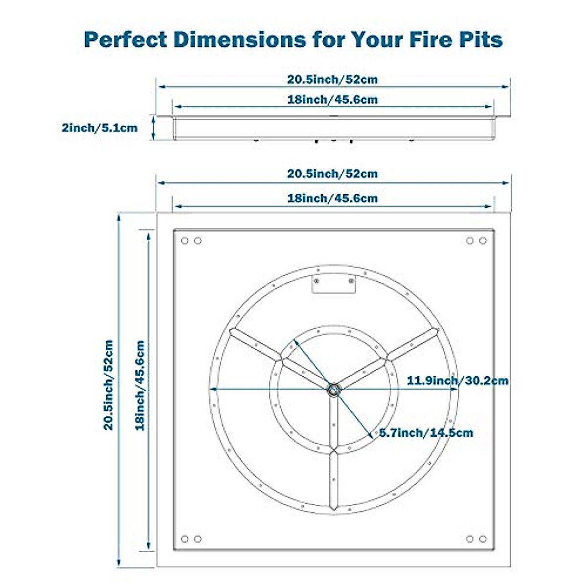 Uniflasy 18 Inch Square Drop-in Fire Pit Pan with 12" Round Burner Ring, 165k BTU Stainless Steel Fire Pit Pan with Spark Ignition and Propane Hose Kit for Indoor or Outdoor Fire Table/Fire Pit