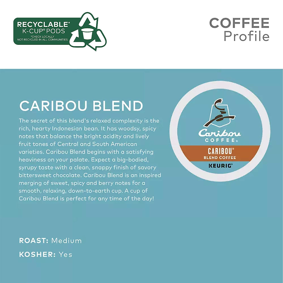 Caribou Coffee Caribou Blend, Single-Serve Keurig K-Cup Pods, Medium Roast Coffee, 12 Count (Pack of 6)