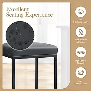 Sophia & William Counter Height 24" Bar Stools Set of 3 Backless Bar Stools for Kitchen Island,Modern PU Leather Square Bar Stools with Metal Steel Frame & Footrest,Black