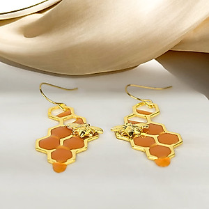 ZKBKJSPZJB Bumble Bee Earrings-Honeycomb Earrings For Women -Honey Jar Earrings Asymmetrical Earrings Bee Costume Women…