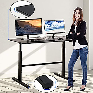 Standing Desk Height Adjustable Stand Up Desk Converter for Laptop Dual Monitors 47 Inches Large Desktop Sit to Stand Desk with Sturdy Frame, Ergonomic Home Office Computer Workstation, Black