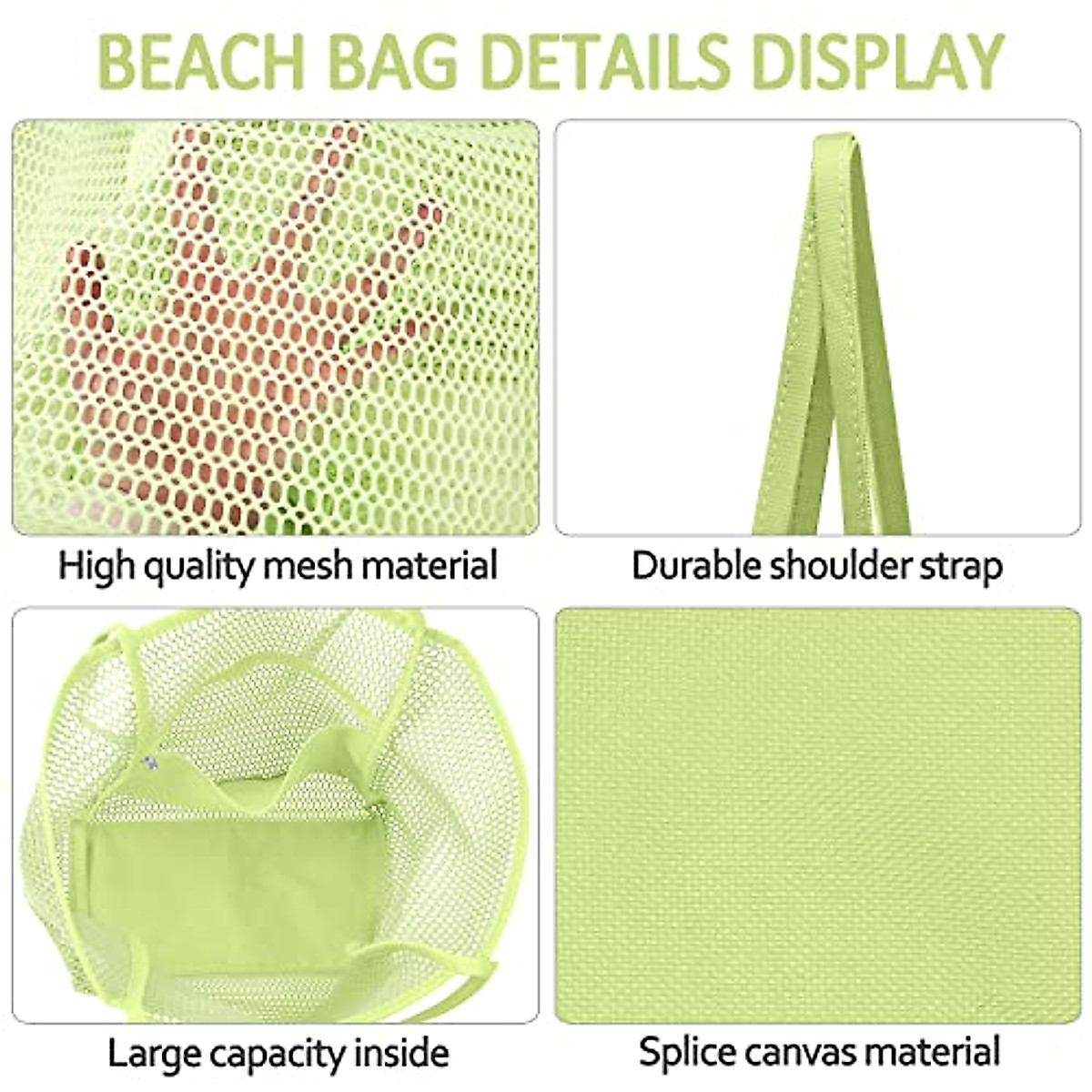 hatisan Beach Bag Mesh Tote Bag, Upgrade Beach Tote with Phone Pouch Women Mesh Bag Shoulder Bag for Beach Travel Vacation (Green)