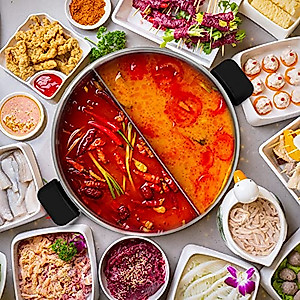 Austric Electric Shabu Shabu Hot Pot, 304 Stainless Steel Hot Pot with Divider Electric pot with Tempered Glass Lid for Party, Family Gathering,5L large capacity… (HS-160BU-Classic)