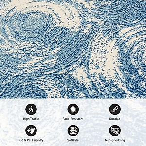 Rugshop Contemporary Distressed Circles Soft Area Rug 8' x 10' Blue