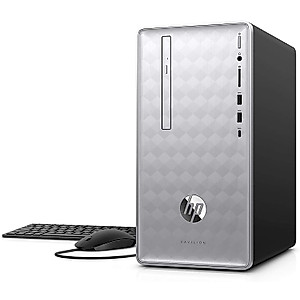 HP Pavilion Desktop Computer, Intel Core i3-8100, 8GB RAM, 1TB hard drive, Windows 10 (590-p0030, Silver) (Renewed)
