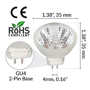 Simba Lighting 10 Watt 12 Volt MR11 Halogen Spotlight Bulbs (2 Pack) 2-Pin 110lm 30° Beam Angle for Accent, Track Light, and Fiber Optics, GU4 Bi-Pin Base, Glass Cover, Warm White 2700K Dimmable