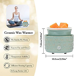 ASAWASA Wax Melt Warmer with 1 pc Silicone Dish,3-in-1 Ceramic Wax Melter Burner for Kitchen Home Spa Yoga Gift (Cyan Hexagon Pattern)