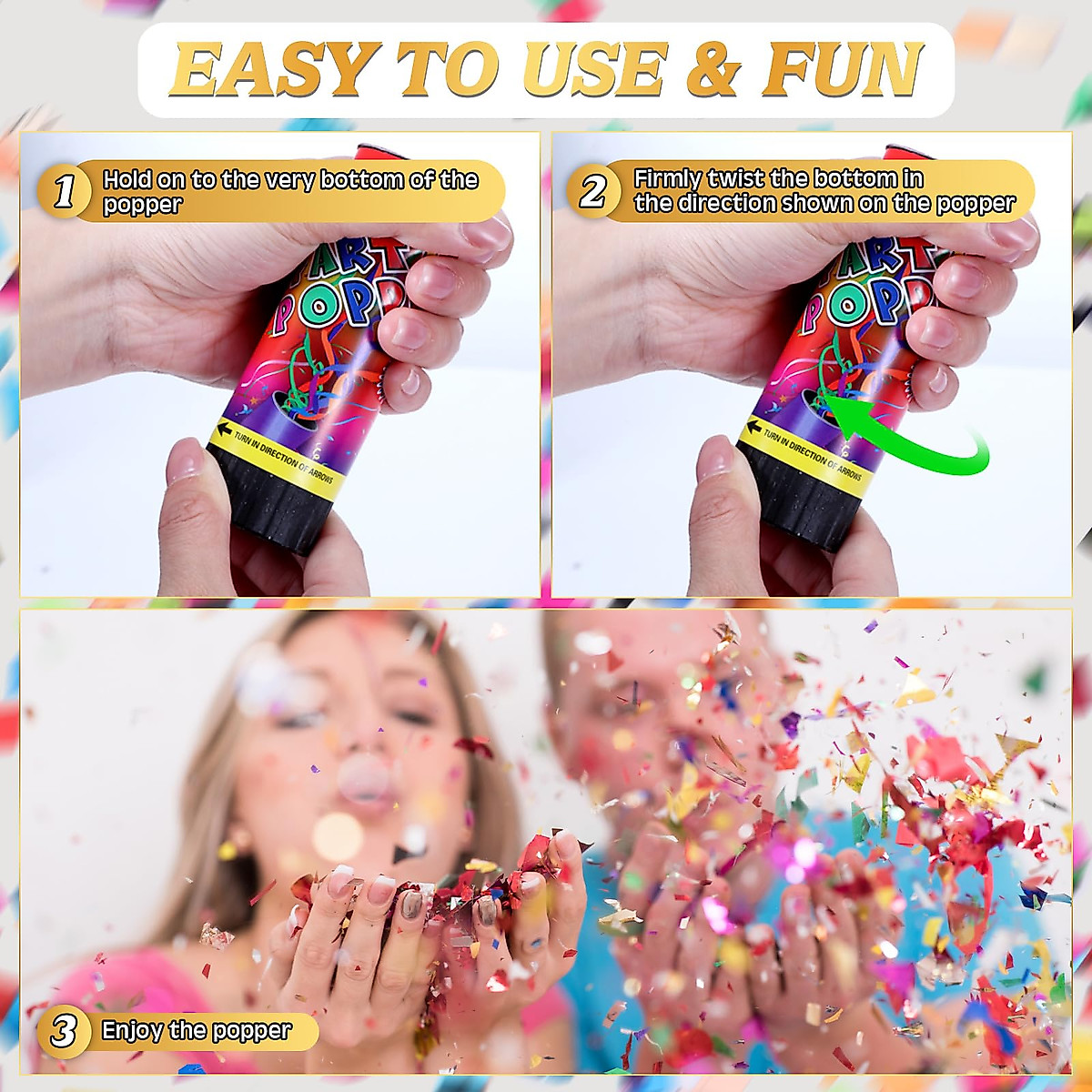 Honoson Confetti Poppers Cannons Confetti Cannon Poppers Confetti Shooters Air Compressed Cannon for Wedding Birthday Gender Reveal Graduation Baby Shower Decoration Favor (24 Pcs, 4.33 Inch)