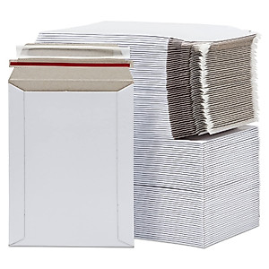 100 Pack Stay Flat Rigid Mailers 6x8, Self Adhesive Bulk White Cardboard Envelopes for Shipping Photo, Documents