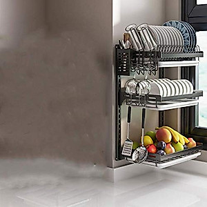 FEHUN Sinks,3-Layer Stainless Steel Wall-Mounted Kitchen Drain Rack with Drain Pan