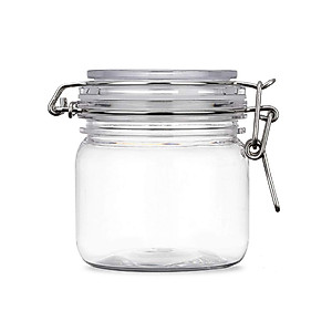 2Pcs 10 Oz/300ml Clear Round Plastic Home Kitchen Storage Sealed Jar Bottles with Leak Proof Rubber and Hinged Lid for Herbs, Spices, Candy, Gift, Arts and Crafts Storage Multi-purpose Container