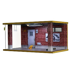 Display Case for 1/18 Diecast Cars,Acrylic Display Case for 1/12 Scale Toy Motorcyle with LED Lighting, Route 66-3 Open Side