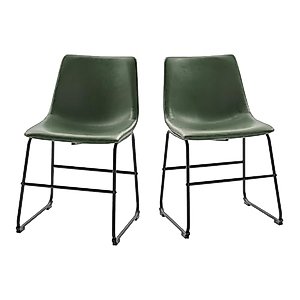 Walker Edison Douglas Urban Industrial Faux Leather Armless Dining Chairs, Set of 2, Green