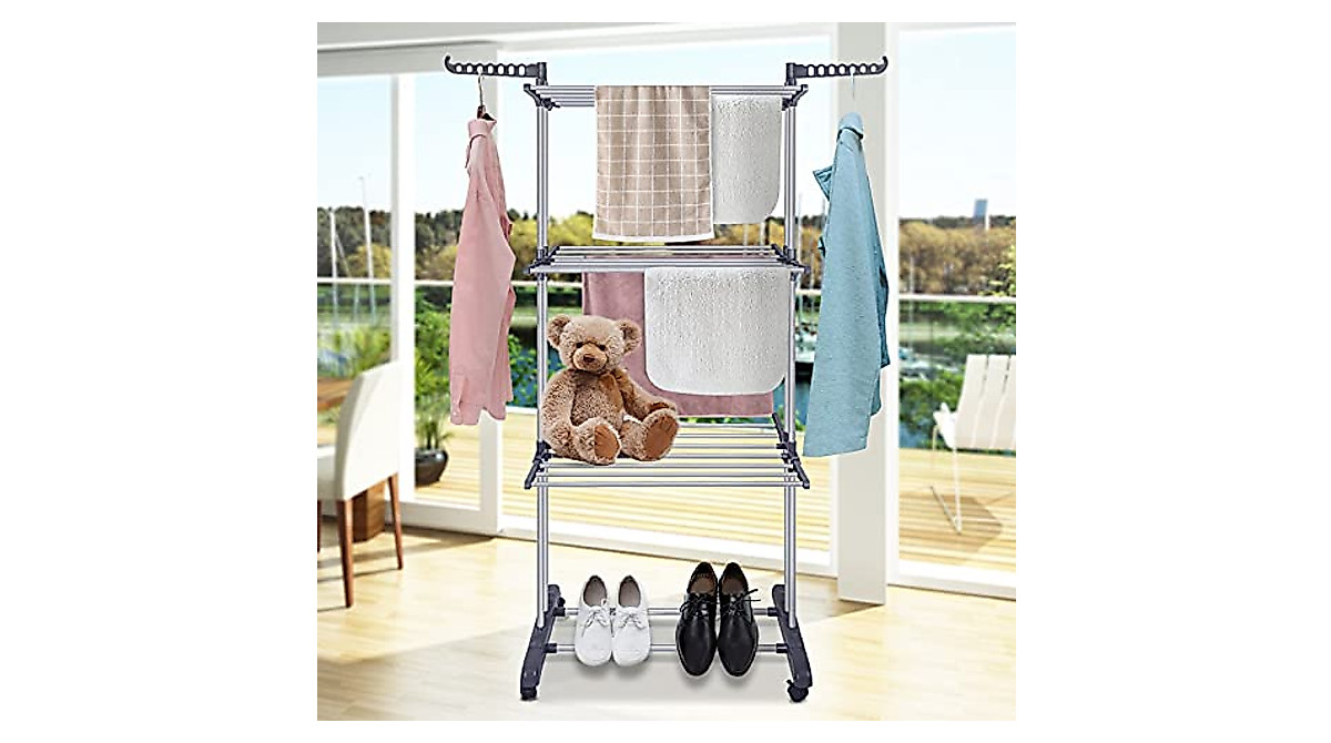 Bigzzia 3-Tier Clothes Drying Rack - Foldable & Durable