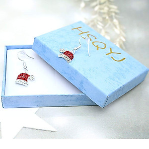 Christmas Dangle Stud Earrings Holiday Party Drop Earrings Enamel Crystal Santa Claus Bell Hat Earring Cute Christmas Costume Jewelry Women (Christmas hat earring)
