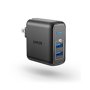 USB Charger, Anker Elite Dual Port 24W Wall Charger, PowerPort 2 with PowerIQ and Foldable Plug, for iPhone 11/Xs/XS Max/XR/X/8/7/6/Plus, iPad Pro/Air 2/Mini 3/Mini 4, Samsung S4/S5, and More