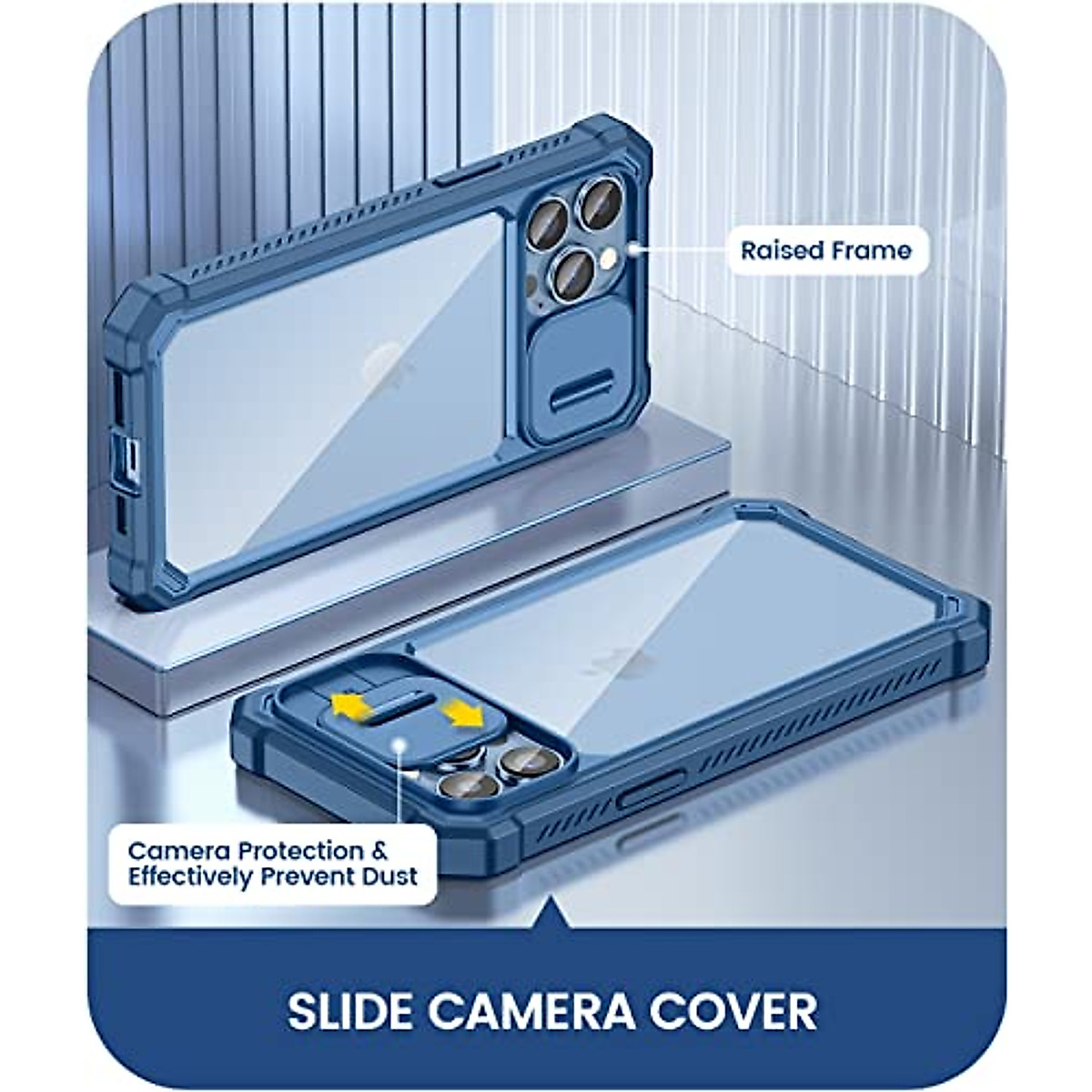 Caka for iPhone 13 Pro Max Case, iPhone 12 Pro Max Phone Case with Screen Protector & Slide Camera Cover Heavy Duty Protection Shockproof Phone Case Cover for iPhone 13 Pro Max 12 Pro Max, Blue