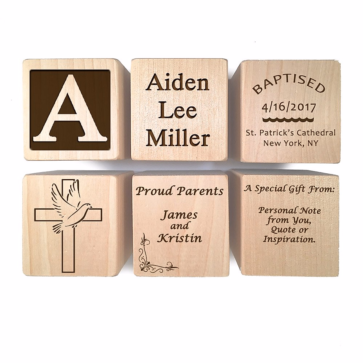 Glitzby Baptism - Christening - Dedication Keepsake - Personalized Baby Block Baptizm Gift Custom Engraved Wooden Baby Block for Boy & for Girl keepsake from godparent godmother