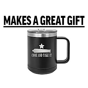 Rogue River Tactical USA Come and Take It Gonzalez Flag Texas Heavy Duty Stainless Steel Black Coffee Mug Tumbler With Lid Novelty Cup Great Gift Idea