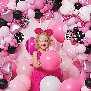 Enanal Hot Pink Balloon Garland Arch Kit, Hot Pink and Black Balloons with Bow Foil Balloons for Princess Theme Party Supplies Girls Birthday Baby Shower Bridal Shower Decorations (pink)