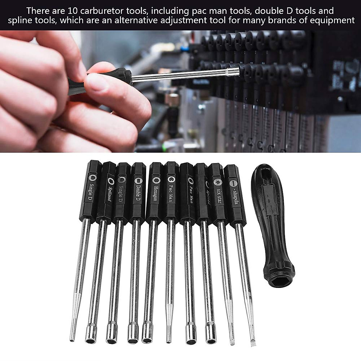 Rushbom Adjustment Screwdriver with Storage Box, 10PCS Carburetor Adjustment Set Screwdriver Card Tool Splined Pacman Double D Type