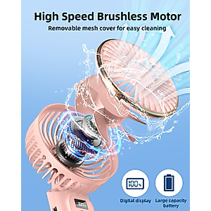 TUNISE Portable Handheld Fan, Neck Fan, 4000mAh Desk Fan, 180° Adjustable, 6 Speed Wind, Display Electricity in Real Time, USB Rechargeable Foldable Fan, Quiet Personal Fan as Power Bank