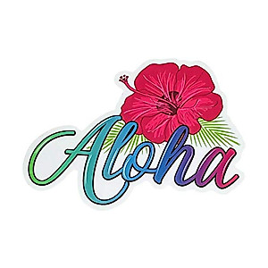 Aloha Hawaii Hibiscus & Mahalo Beer Can Coolers Sleeves (2-Pack) & 1 Aloha Decal - Soft Insulated Beer Can Cooler Sleeves - 5mm Neoprene Collapsible Black Can Sleeves for Soda, Beer & Water Bottles