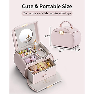 Vlando Kids Musical Jewelry Box for Girls with Drawer, Music Box with Ballerina and Stickers for Birthday Bedroom Decor, Gifts for Girls Kids Christmas Thanksgiving Gifts 2024 - Light Pink