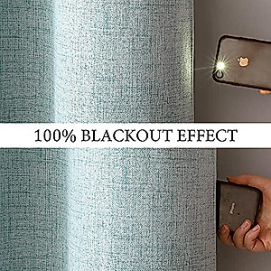 MIULEE 100% Blackout Curtain Linen Textured for Sliding Patio Door/Bedroom/Living Room Thermal Insulated Room Divider Curtain 1 Panel 100" Wide x 84" Long Seafoam Green