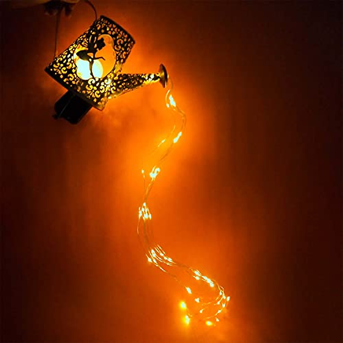 Yeuago Solar Crackle Ball Fairy Watering Can Outdoor Light, Solar Lantern with Ground Plug, Metal Waterproof Garden Decor Mother's Day Gift for Terrace Patio Passage Party (with String Lights)