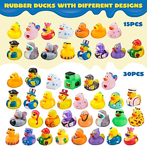 JOYIN 60 Pcs Rubber Ducks, Random Assortment Jeep Ducks Bulk with Mesh Carry Bag, Mini Rubber Duckies for Toddler Baby Bath Toys, Kids Bath Pool Toys Birthday Gifts Party Favors