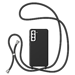 ZTOFERA Crossbody Case for Samsung Galaxy S21 Plus 5G with Lanyard Strap Adjustable Rope Liquid Silicone Soft Cover Black