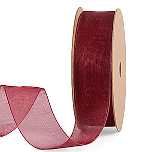 LaRibbons 1 Inch Sheer Organza Ribbon - 25 Yards for Gift Wrapping, Bouquet Wrapping, Decoration, Craft - Wine