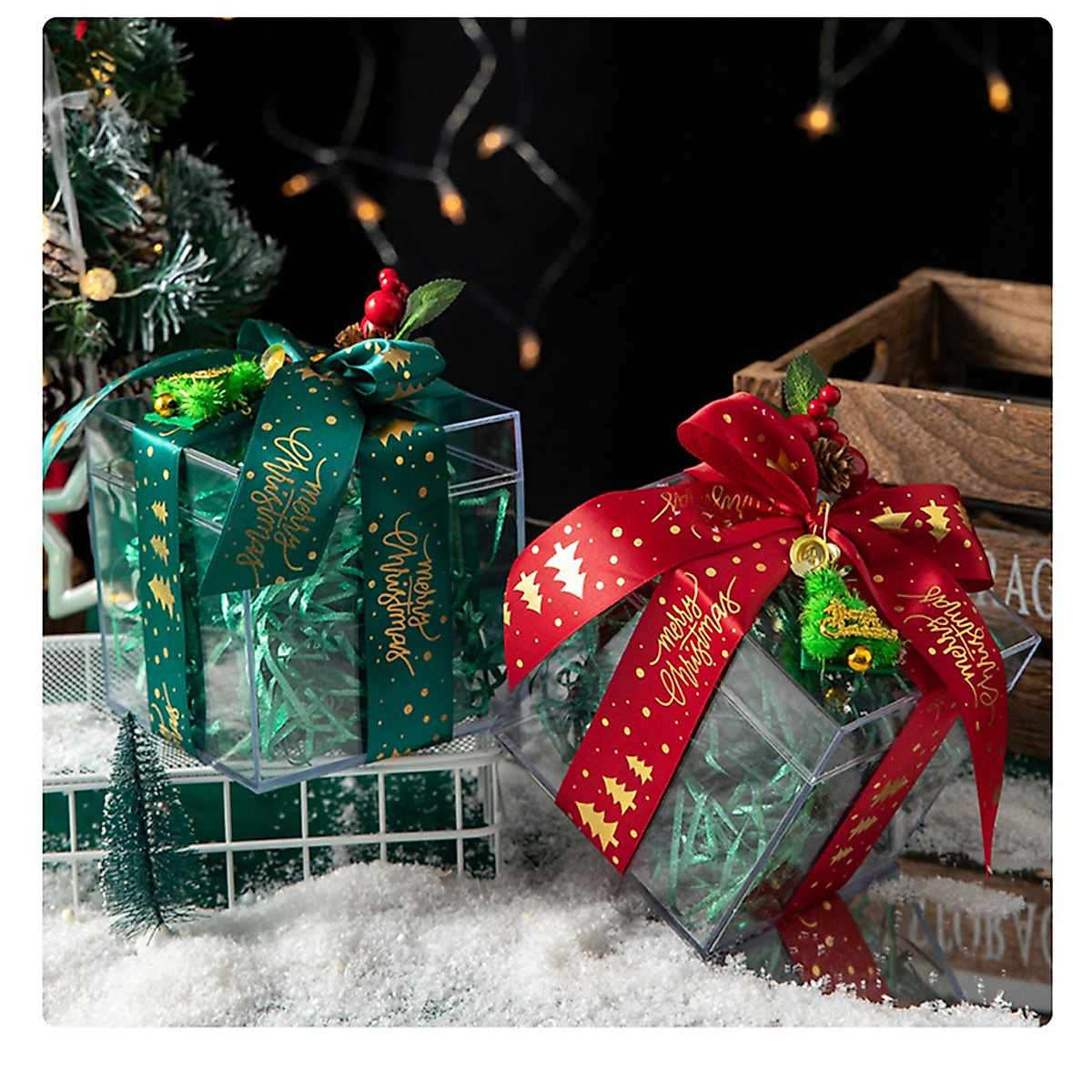 Acrylic Box with Lid Clear Acrylic Box Plastic Square Cube Christmas Display Boxes 24 Packs Transparent Candy Jewelry Organizing Storage Box Wedding Party Favor Decorations Box